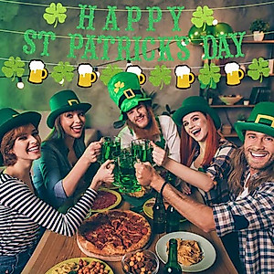 St Patricks Day Banner, SEPGLITTER 3 Strings St. Patrick's Banner Gold Glitter Saint Patricks Day Decorations Happy St. Patrick's Day Banner Decor with Clover Signs for Shamrock Garland Party Supplies
