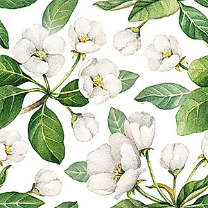 STICKEEP White Floral Peel and Stick Wallpaper Green Leaf Wallpaper 24” x 118” Removable Floral Contact Paper Peel and Stick Flower Wall Paper Vinyl Roll Wallpaper for Bedroom Walls Cabinets Shelves