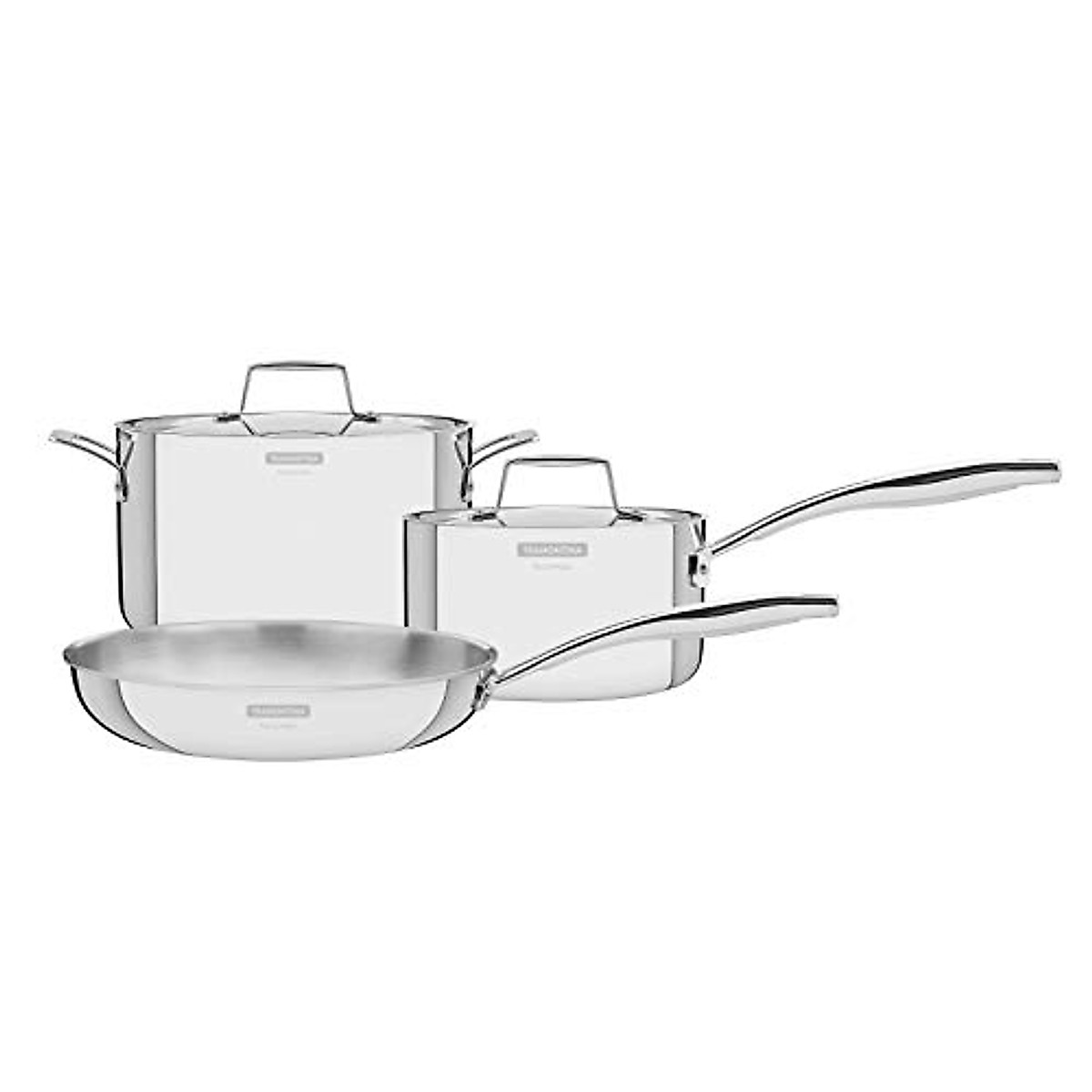 Tramontina 65140/106 Grano Stainless Steel Pot, Frying Pan, 7.9/10.2/6.3 inches (20/26 / 16 cm), 3-Piece Set, Grano Stainless Steel, All 3-Layer, Gas Induction Compatible, Made in Brazil