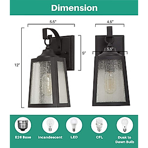 KSANA Outdoor Light Fixtures Wall Mount, Rust-Proof Metal Exterior Light Fixture with Seeded Glass, Outdoor House Lights for Porch, Patio, Doorway, Garden, Yard, Garage, Black Finish