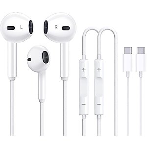 2 Pack-Type C Earbuds Wired Earphones with Microphone，USB C Headphones Earbuds&Remote Control Noise Cancelling in-Ear Headset Compatible with iPhone 15 Pro/iPad Pro,Pixel 7,Galaxy S23/Ultra Note 20