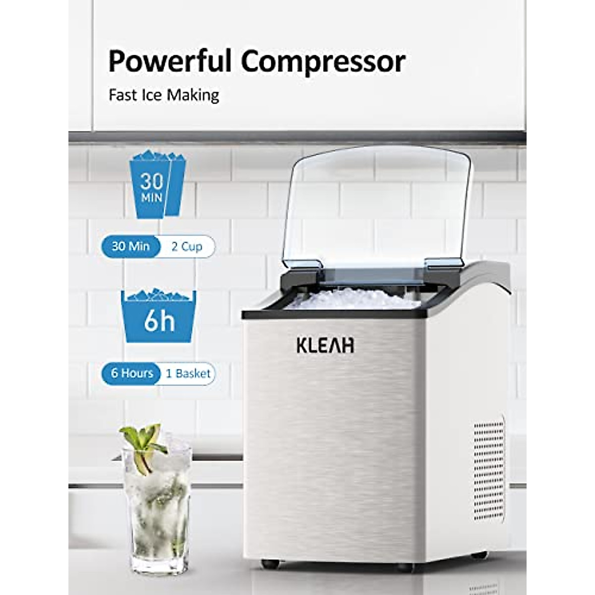 Nugget Ice Maker Countertop, 40lbs/Day, Pebble Ice Maker Machine with Ice Scoop and Basket, Self-Cleaning, Auto Water Refill, Touch Button, Ice Coffee and Cocktails for Indoor/Outdoor