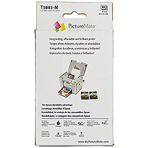 Epson T5845-M PictureMate Print Pack Includes Inkjet Cartridge, 100 Sheets Matte Photo Paper,1 cartridge containing;black,cyan,magenta,yellow