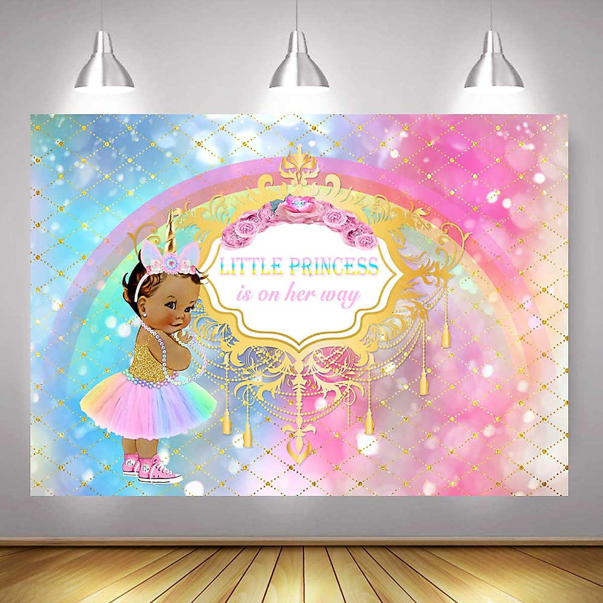 Mocsicka Unicorn Baby Shower Backdrop Princess Rainbow Sparkle Photography Background 7x5ft Vinyl African American Girl Party Backdrops Banner Decoration