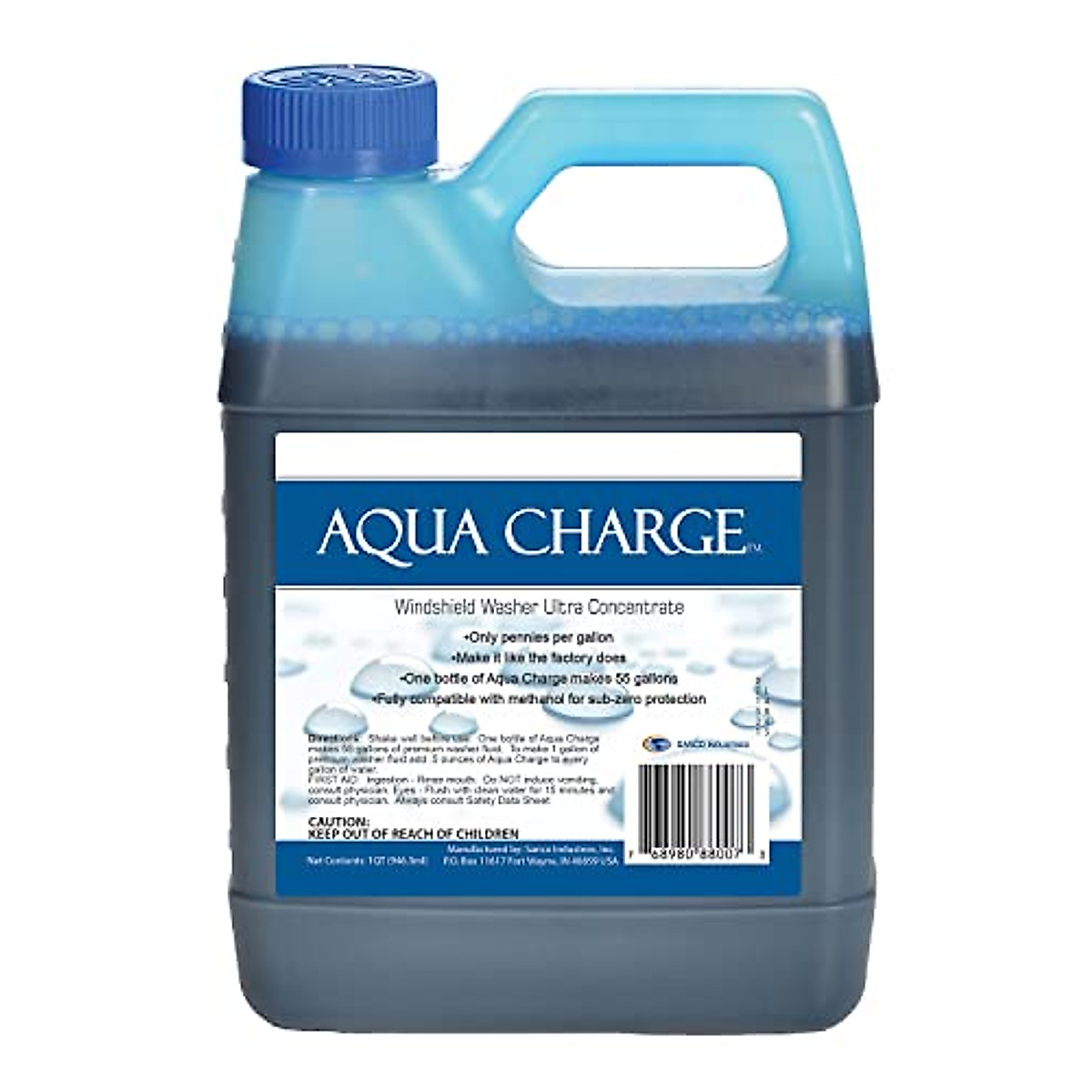 Aqua Charge Windshield Washer Ultra Concentrate, 1 Bottle Makes 55 gallons of Finished Summer Product, Simply Add Methanol for a Winter Blend down to -20F