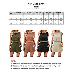 FIOPHY Two Piece Summer Outfits Linen Shorts Sets for Women 2 Piece Sleeveless Crop Tank Tops Hight Waist Shorts Lounge Set Beige - XL