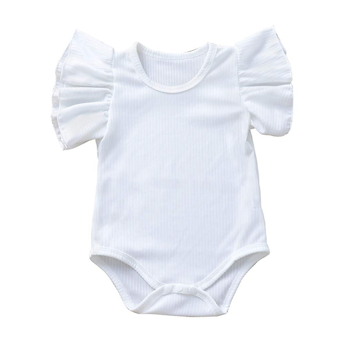 iddolaka Newborn Infant Baby Girl Solid Ruffle Romper Bodysuit Jumpsuit Casual Clothes One Piece Outfit (White, 6-12M)