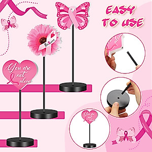 DoubleFill 6 Pcs Breast Cancer Awareness Decorations Standing Table Centerpieces Pink Ribbon Wooden Table Signs Fight Breast Cancer Party Supplies Pink Breast Cancer Decor for Charity Survivor Favors