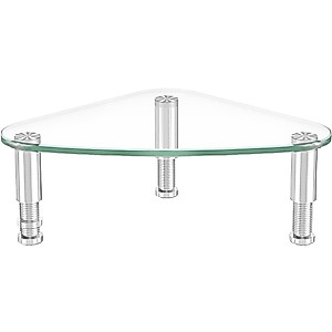Hemudu Clear Glass Computer Monitor Riser / Triangle Desktop Universal Corner Stand for Computer Monitor & Laptop HD01T-003