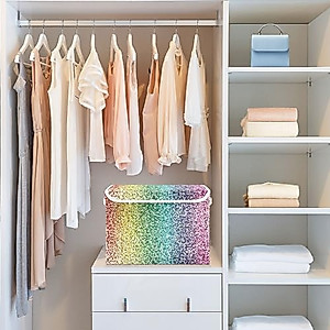 Krafig Rainbow Glitter Decorative Storage Box with Lid Large Bins Baskets Foldable Cube Organizer Collapsible Containers for Organizing, Toy, Home, Shelf, Closet