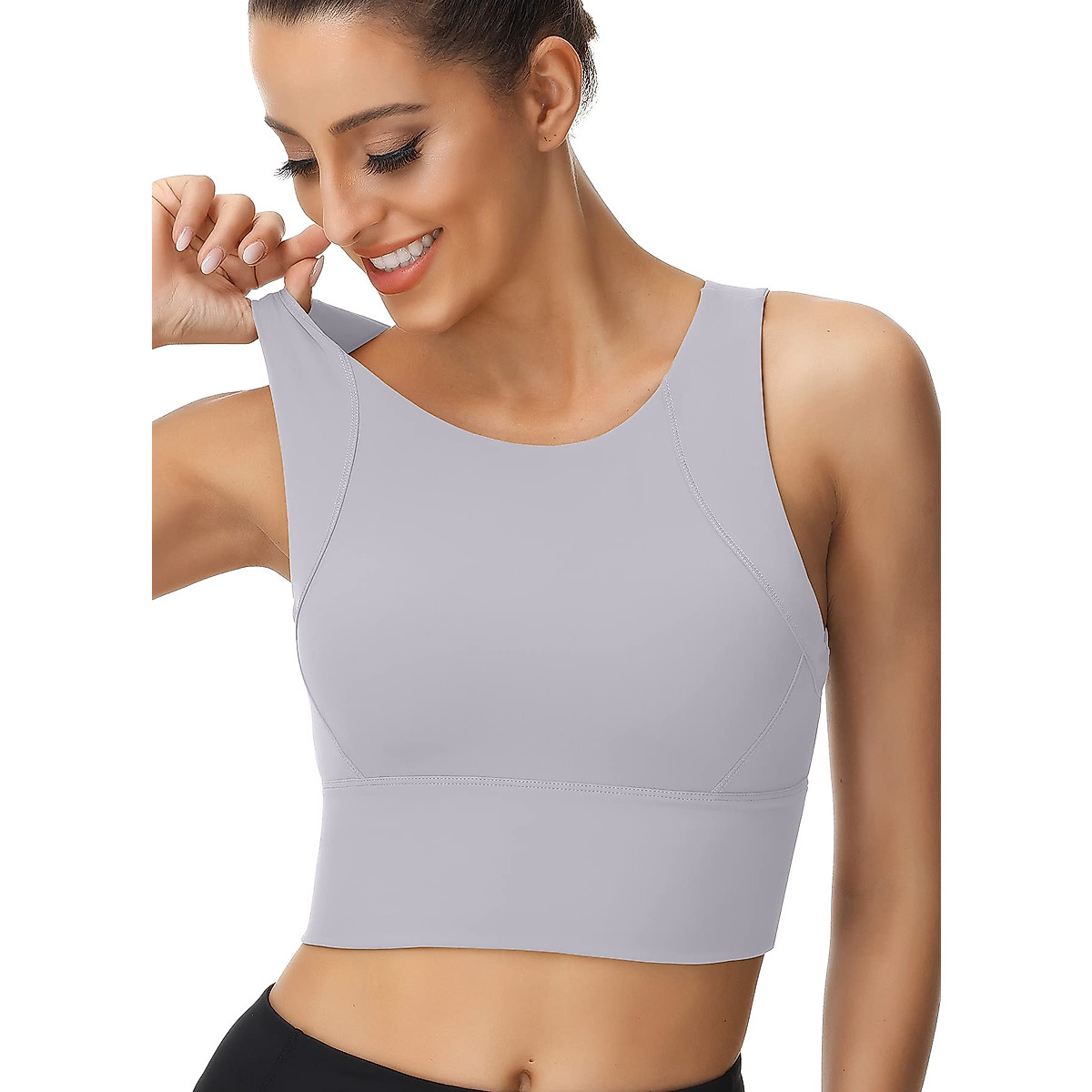 High Neck Sports Bra for Women Longline Full Coverage Sports Bras Medium Impact Padded Workout Crop Tops for Yoga Gym