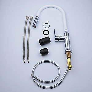 Kitchen Faucet Beelee 18"Commercial Style High Arc Pull Down Kitchen Sink Faucets, Single Handle Pull Out Sprayer Solid Brass Chrome and Painting White Kitchen Faucet