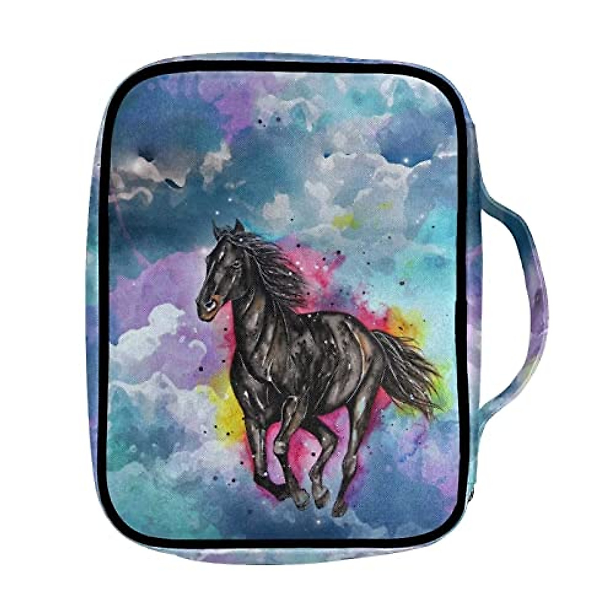 Hinthetall Watercolor Horse 1 Pack Bible Covers Protective Church Bag for Bible Study Book Carrying Case Multi-Functional Pencil Bag for School Bible Carrying Case with Pen Slots Zippered