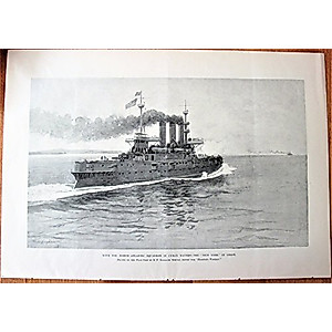Antique Prints: Set of Three Battleships. 1. With the North Atlanitc Squadron in Cuban Waters. 2. The Battle of Manila. 3. Warships Off the Coast Near Santiago De Cuba