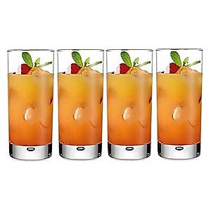 PDTXCLS Heavy Base Highball Glasses 17 Ounce with S/S Straws, Clear Tall Barware Drinking Glasses for Water, Juice, Beer, Whiskey, and Cocktails - Set of 4