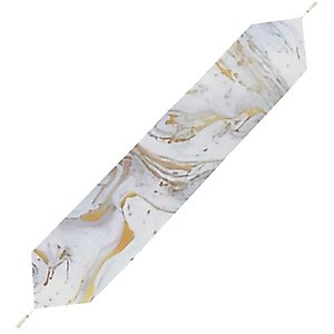 White Gold Flowing Marble Table Runner Spring Summer Table Runners Dresser Scarf for Home Party Holiday Kitchen Dining Table Decor 70x13 INCH