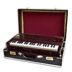 VRINDAVANBAZAAR.COM Deluxe Portable Harmonium, Dark Mahogany, 2 Reeds, 3.5 octaves