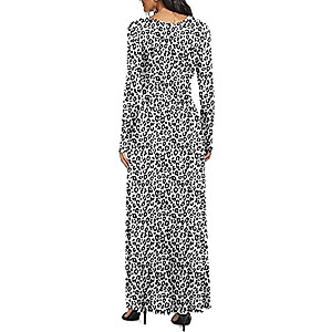 LILBETTER Women Long Sleeve Deep V Neck Loose Plain Long Maxi Casual Dress(F Leopard White, XX-Large)