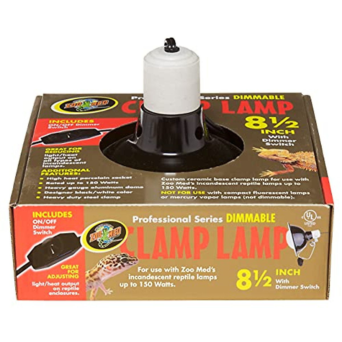 8.5" Professional Reptile Series Dimmable Clamp Lamp 150w Maximum - Includes DBDPet Pro-Tip Guide