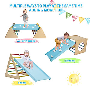 GOME Set of 7 Baby Triangle Climbing Gym Toys Indoor for Toddler Set, 1 Square and 3 Triangle Climber with 3 Ramp for Climbing Sliding and Walking, 7 in 1 Toddler Play Equipment for Indoor Playground