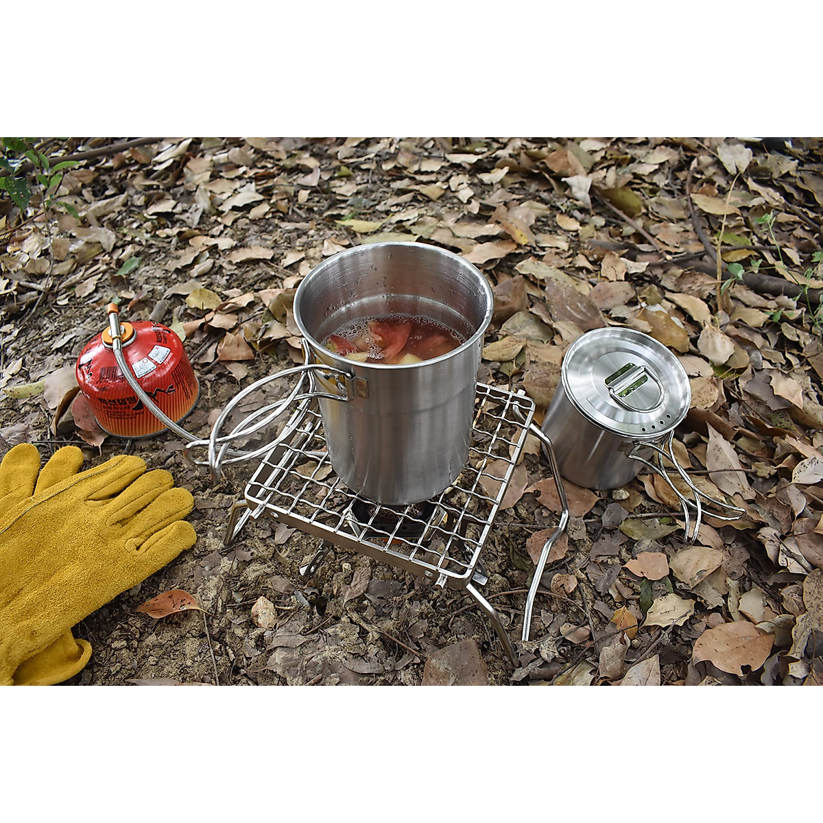 DZRZVD Camp Grill with Foldable Legs-304 Stainless Steel Grill Grate for Gas Stove-Ultralight Campfire Stand-Portable Grill Grid for Backpacking/Camping/Hiking/Picnic/Traveling/Fishing with Carry Bag