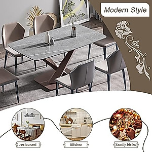 Modern Kitchen Dining Table for 6, Artificial Sintered Stone Table Top Rectangle Kitchen Table with Curved Edge and X-Shape Base, Dinner Table for Resterant Dining Room Office, Grey(Without Chairs)