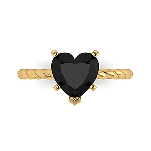 1.95ct Heart Cut Solitaire Rope Twisted Knot Genuine Natural Black Onyx 5-Prong Classic Statement Ring 14k yellow Gold 5.75