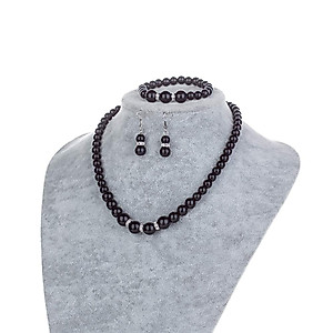 Femtindo Faux Pearl Necklace Earring and Bracelet Black Costume Jewelry Set for Women