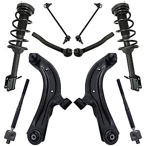 TRQ Front Steering & Suspension Kit Complete Strut & Coil Spring Assembly Control Arm with Ball Joint Sway Bar Stabilizer Link Tie Rod Compatible with 2013-2019 Nissan Sentra
