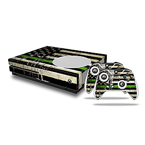 WraptorSkinz Decal Vinyl Skin Wrap Compatible with Xbox One S Console and Controllers - Painted Faded and Cracked Green Line USA American Flag