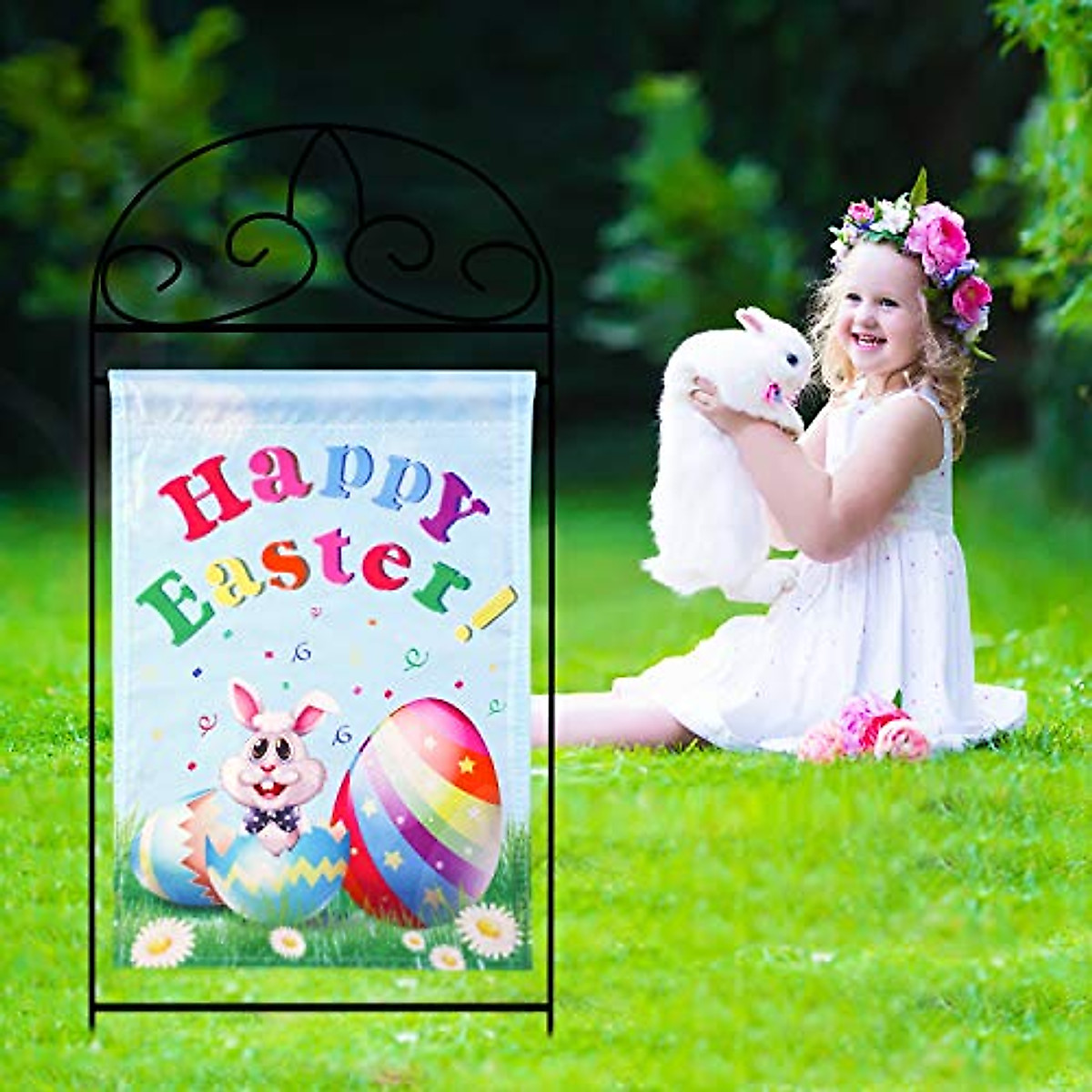 Chuangdi Easter Egg and Rabbit Garden Flag 28 x 40 Inch Decorative Spring Garden Flag Double Side Garden Flag (28 x 40 Inch)