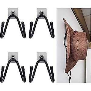 Cowboy Hat Rack Hat Holder Hat Organizer Hat Hanger Hat Wall Mount - Adhesive Metal Hooks - Easy to install - 4 Pack - No Hat