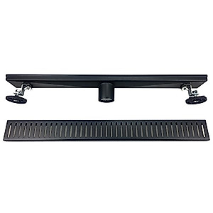 Neodrain Professional Black 24-Inch Linear Shower Drain Manufacturer with Removable Capsule Pattern Grate, 304 Stainless Steel Rectangle Shower Floor Drain- Adjustable Leveling Feet,Hair Strainer