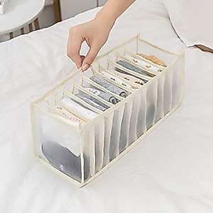 Gou Underwear Organizer, Foldable Closet Storage Boxes Drawer Organizer for Underware, Bra, Socks, Optional 6+7+11 Cell (Beige-3 Piece Set)