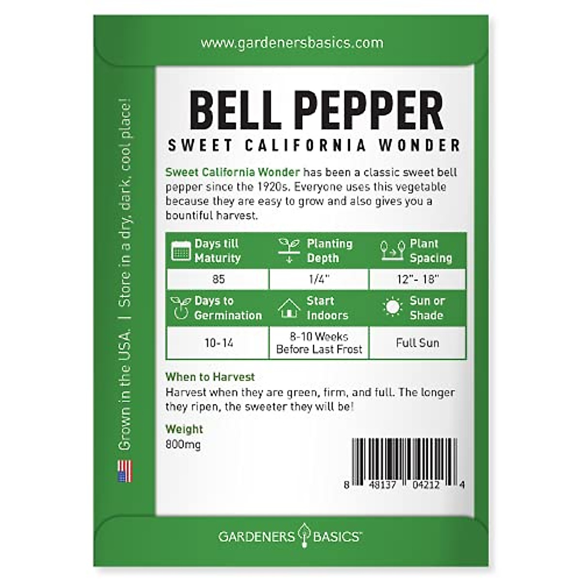 California Wonder Bell Seeds for Planting Garden Heirloom Non-GMO Seed Packet with Growing and Harvesting Peppers Instructions for Starting Indoors for Outdoor Vegetable Garden by Gardeners Basics