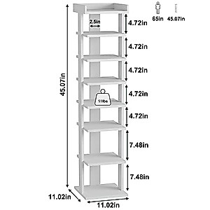 HOMEFORT 7-Tier Wood Shoe Rack, Entryway Shoe Tower,Vertical Shoe Organizer, Wooden Shoe Storage Stand(White)