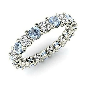 1 4/5 CT Round Shape Simulated Blue Aquamarine & White Cubic Zirconia Full Eternity Wedding Anniversary Engagement Ring in 14K White Gold Plated 925 Sterling Silver (1.80 Cttw) Ring Size - 8.5