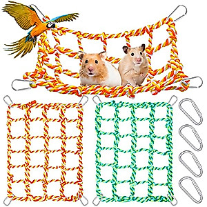 2 Pieces Bird Rope Net Hamster Rat Rope Net Small Animal Rope Net Bird Climbing Ladder Rope Bridge Pet Rat Ferret Activity Toy for Small Animal Habitat Decor and Play (Multi Color, 11 x 7.8 Inch)