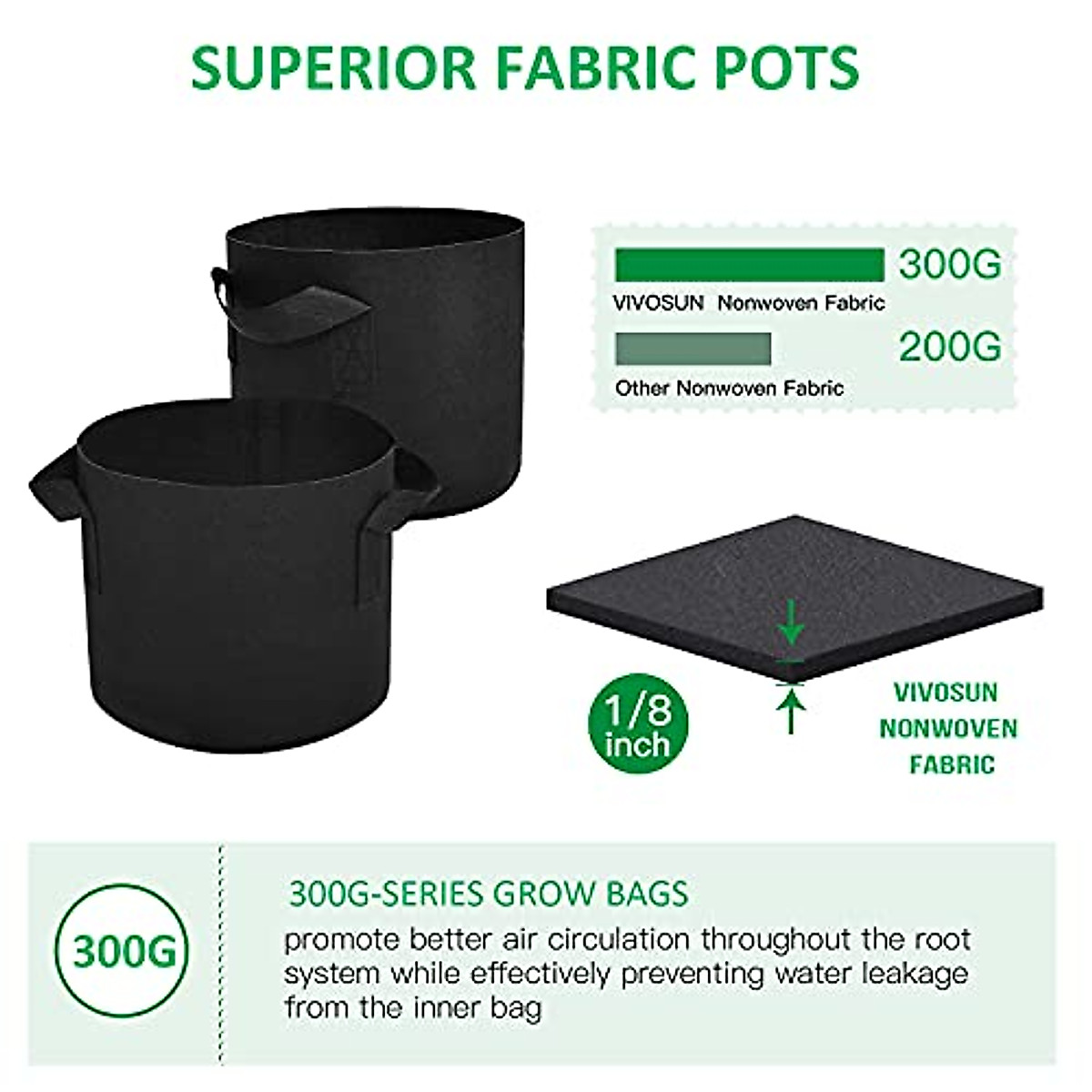 JNYONG 12-Pack 5 Gallon Thickened Non-Woven Grow Bags, Aeration Fabric Pots with Handles