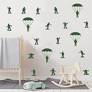 Home Interior Kids Room Armyman Soldiers Paratroopers DIY Wall Decor Stickers Parachute Wall Decal for Teens Bedroom Living Room Decor Poster AFN104 (Army Green)