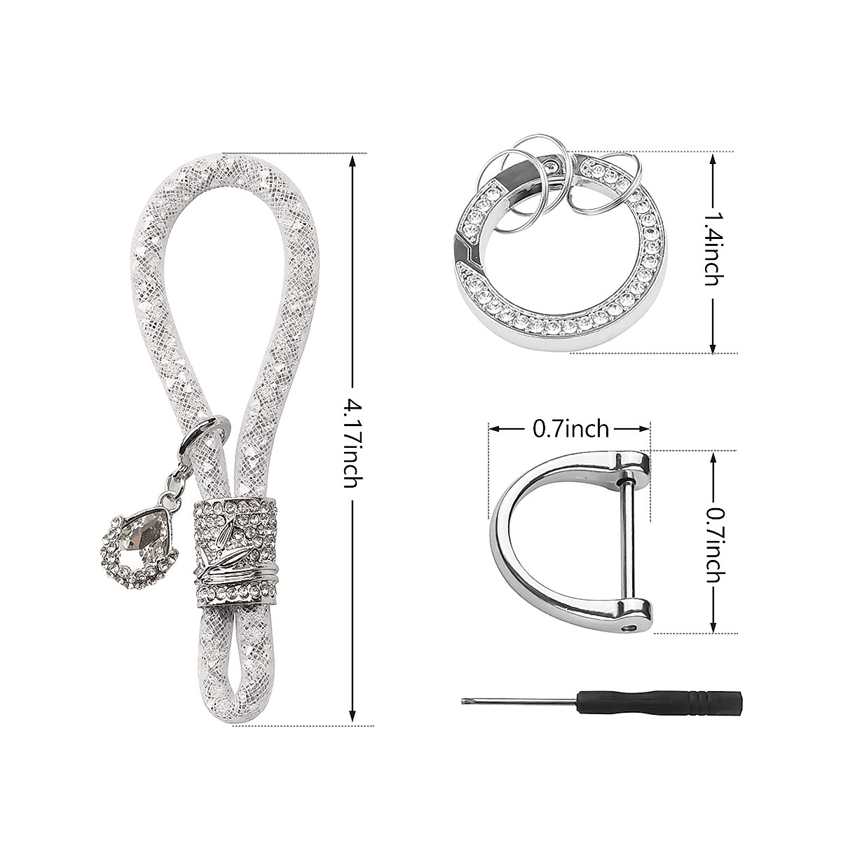 Jawmoy Pack-1 Bling Car Keychain, Rhinestones Keychain Accessories, Metal Crystal Key Chain Ring (Silver)