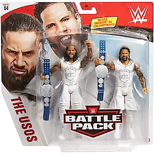 WWE Jimmy USO vs Jey USO Battle Pack Series #64 with Two 6-inch Articulated Action Figures & Ring Gear
