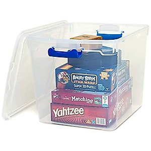 HOMZ Heavy Duty Modular Clear Plastic Stackable Storage Tote Containers with Latching and Locking Lids, 31 Quart Capacity, 12 Pack