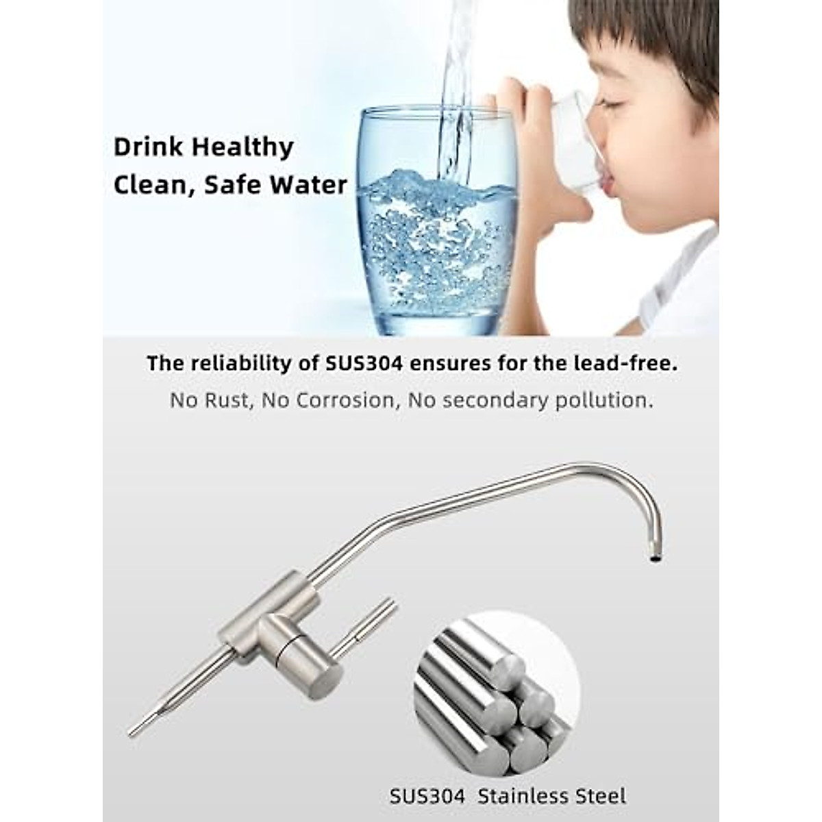 Drinking Water Faucet,Easy to Install Lead-Free Sink RO Faucet,Water Filter Faucet for Kitchen Bar Sink,Brushed Nickel SUS304 Reverse Osmosis Faucet