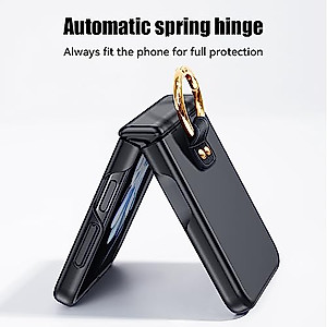 LEIAU for Samsung Galaxy Z-Flip-4 Case: Upgrade [Full Cover Hinge Protection] Slim Phone Case with Metal Ring Screen Protection Wireless Charging for Galaxy Z Flip 4 5G(2022) Black