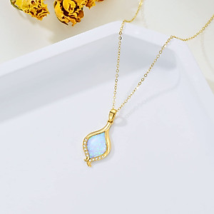 Ayafee 14K Real Gold White Opal with Genuine Diamond Pendant Necklace for Women Opal Jewelry Gift for Birthday Valentine’s Day Chain 16-18" (1/20 ctw, D, VVS1)
