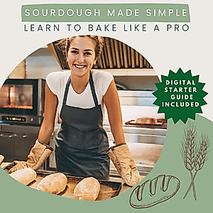 Sourdough Starter Kit - Sourdough Kit Includes Wooden Spurtle, Glass Jar w/ Bamboo Lid, Cloth & More - Non-Slip Silicone Base Sourdough Bread Baking Supplies - Bread Making Kit for Beginners & Pros