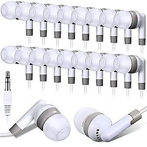 Konohan 100 Pack Bulk Earbuds for Classroom, Student Basic Headphones in Ear for Kids Schools Libraries Laptop,3.5 MM Earbuds Dot Headphones, Individually Bagged (White)