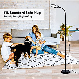 LED Floor Lamp, 12W Dimmable Standing Pole Reading Lamp 10 Brightness Levels&3 Color Temperature, Bright Gooseneck Adjustable Black Floor Lights, 800LM LED Task Lighting for Living Room Bedroom Office