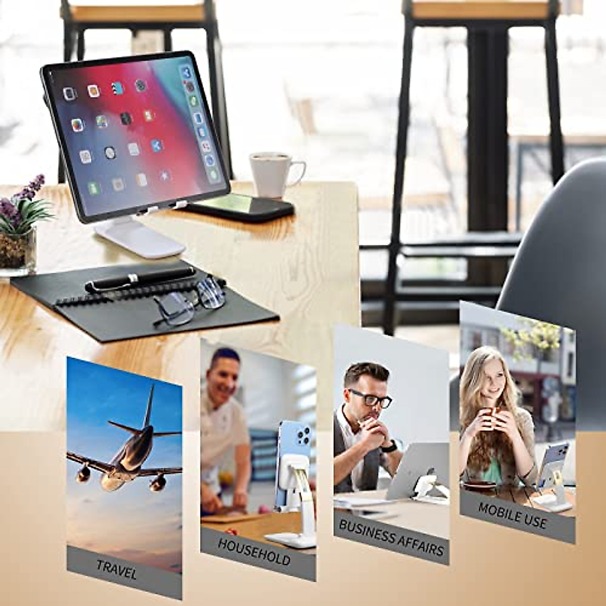 KOTUDAY Cell Phone Stand for Desk, Adjustable Phone Holder for Desk Compatible with Most of The Cell Phones, Such as iPhone 14 Pro Max,Samsung, LG,Sony,One Plus-White